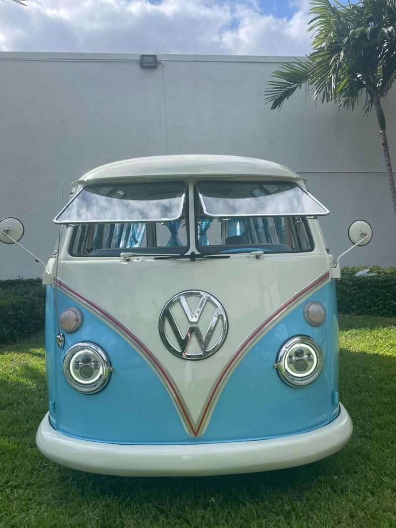 1972 MIAMI BLUE VW BUS SAMBA RECREATION 23 WINDOWS - USA Custom Bus
