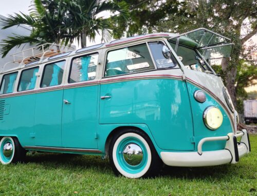1972 AQUA BLUE VW BUS TYPE 1 23 WINDOWS SAMBA RECREATION - USA Custom Bus