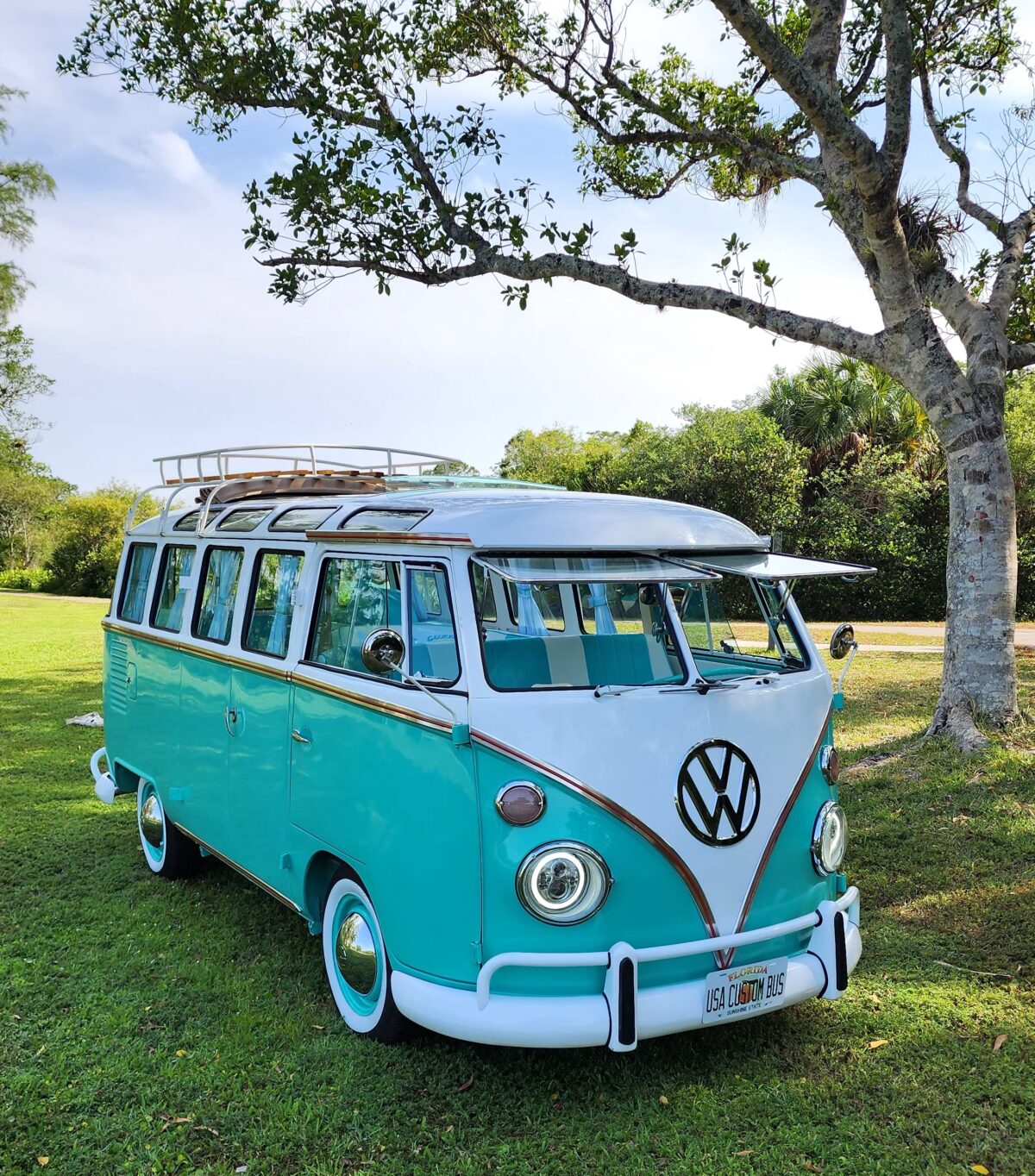 *Coming Soon* TIFFANY BLUE VW BUS DELUXE SAMBA RECREATION - USA Custom Bus